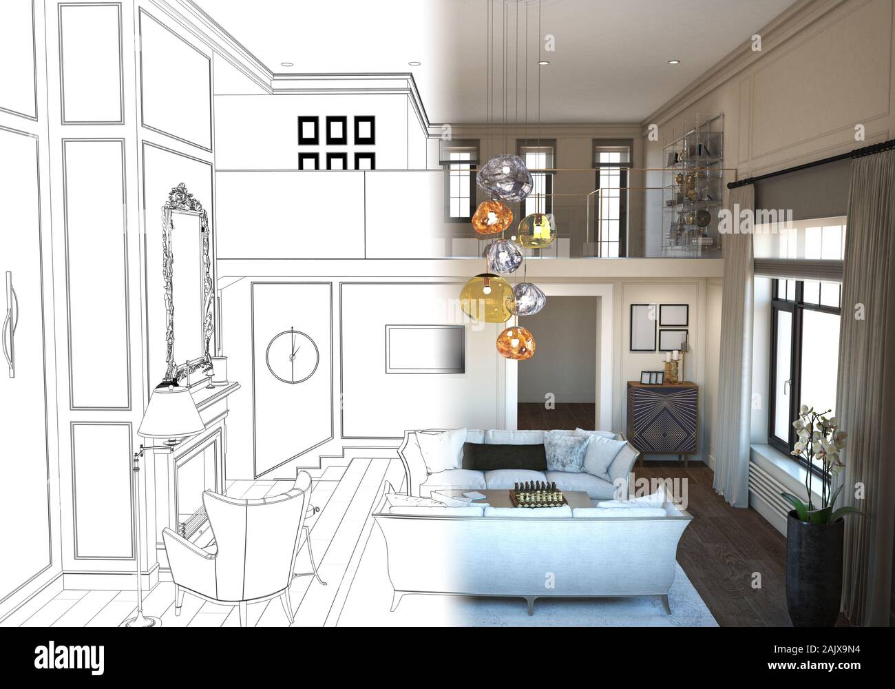 residential interior visualization, 3D illustration Stock Photo - Alamy