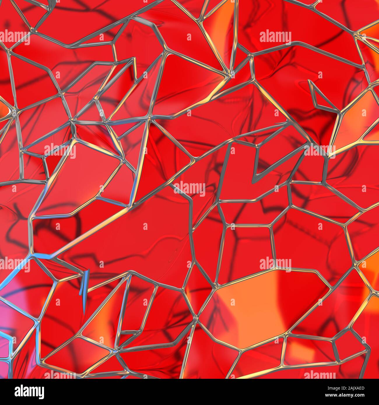 Abstract 3d rendering of chaotic red glass windows landscape structure ...