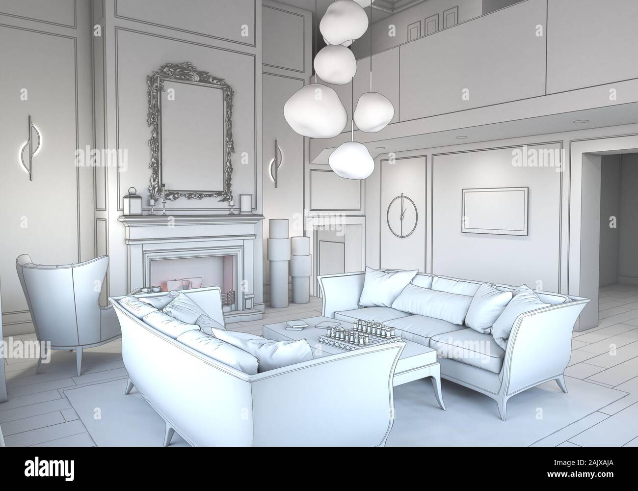 residential interior visualization, 3D illustration Stock Photo - Alamy