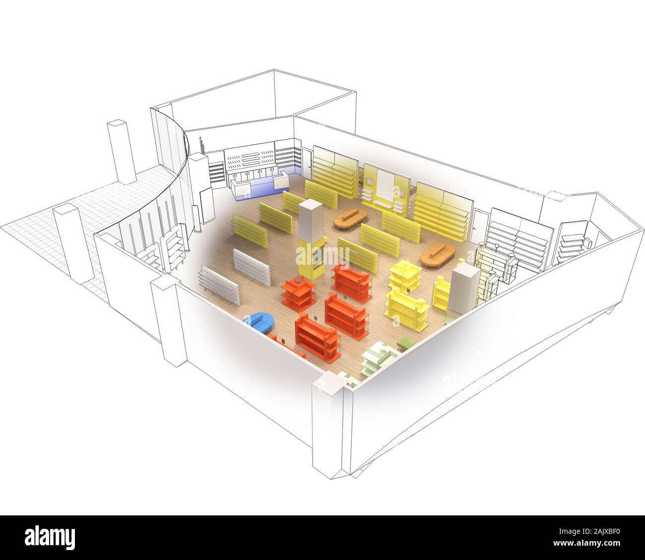 shopping mall, interior visualization, 3D illustration Stock Photo - Alamy