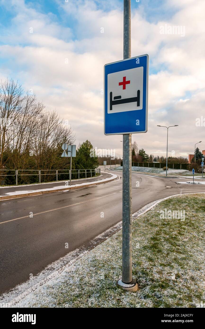Information sign on the direction of the road to the hospital Stock ...