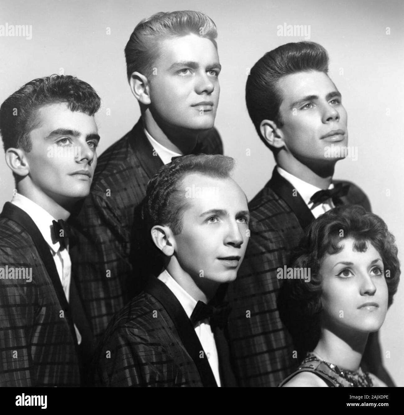 SKYLINERS Promotional photo of American doo-wop group about 1958 with ...