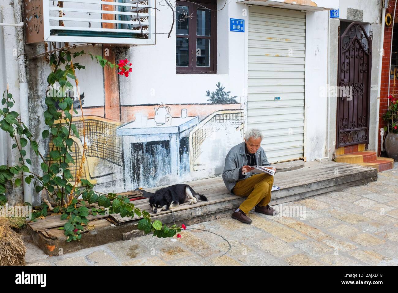 Man reading newspaper dog hi-res stock photography and images - Alamy