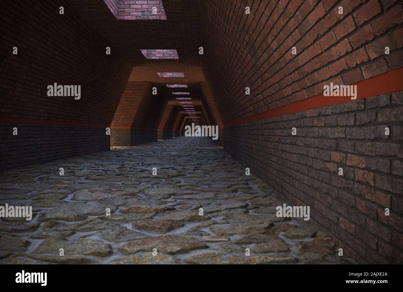 long corridor, interior visualization, 3D illustration Stock Photo - Alamy