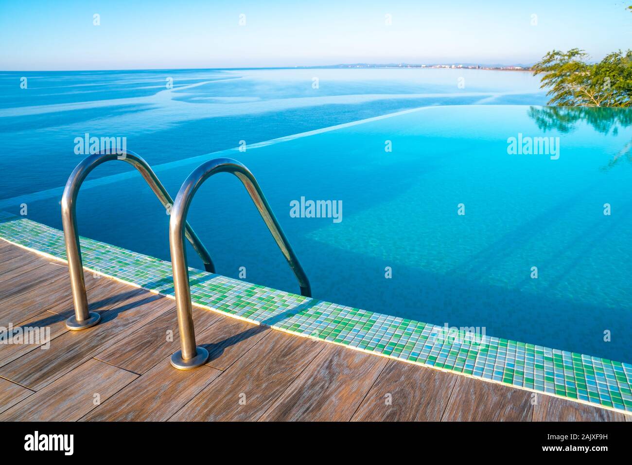 Infinity Edge Swimming Pool Water, Beautiful Black Sea View Stock Photo ...