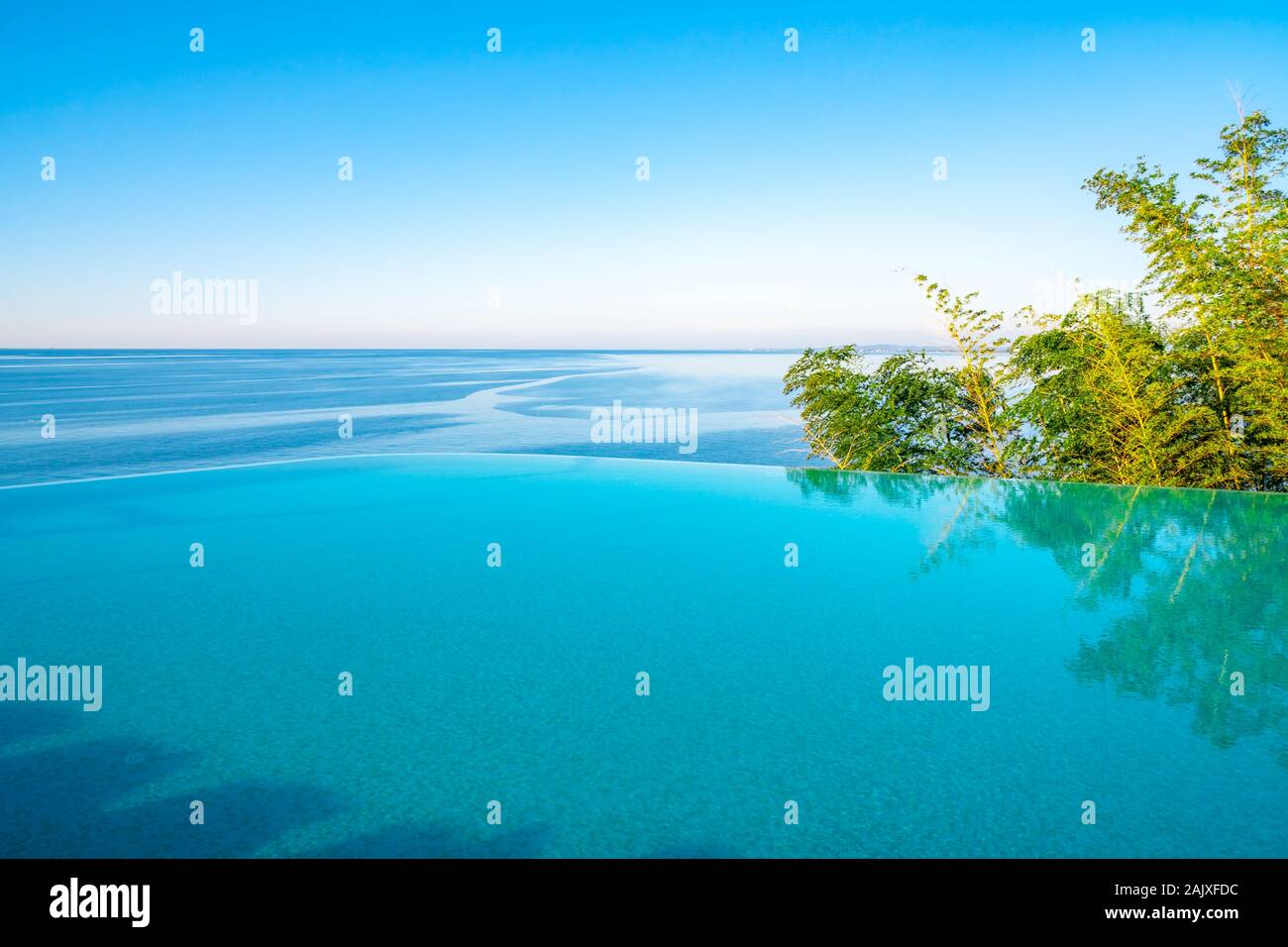 Infinity Edge Swimming Pool Water, Beautiful Black Sea View Stock Photo ...