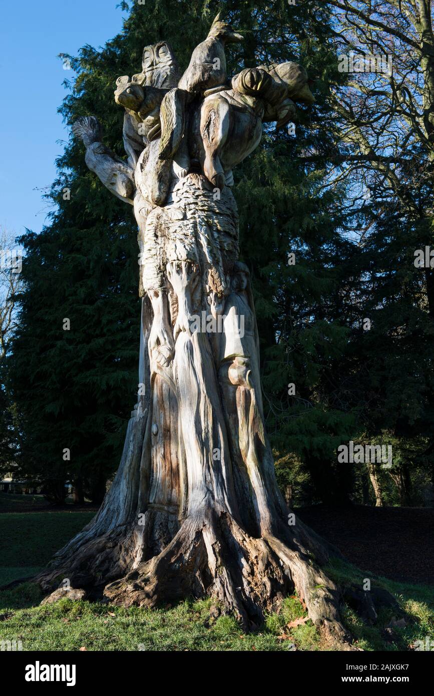 Large Tree Sculpture in the Pavilion Gardens, Buxton, Derbyshire, UK ...