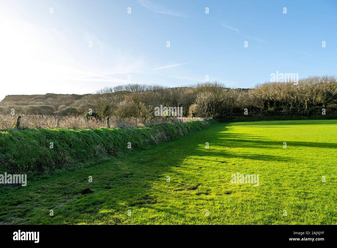 Traditional Welsh wall and bank. Port Eynon, Gower Peninsula, Wales ...