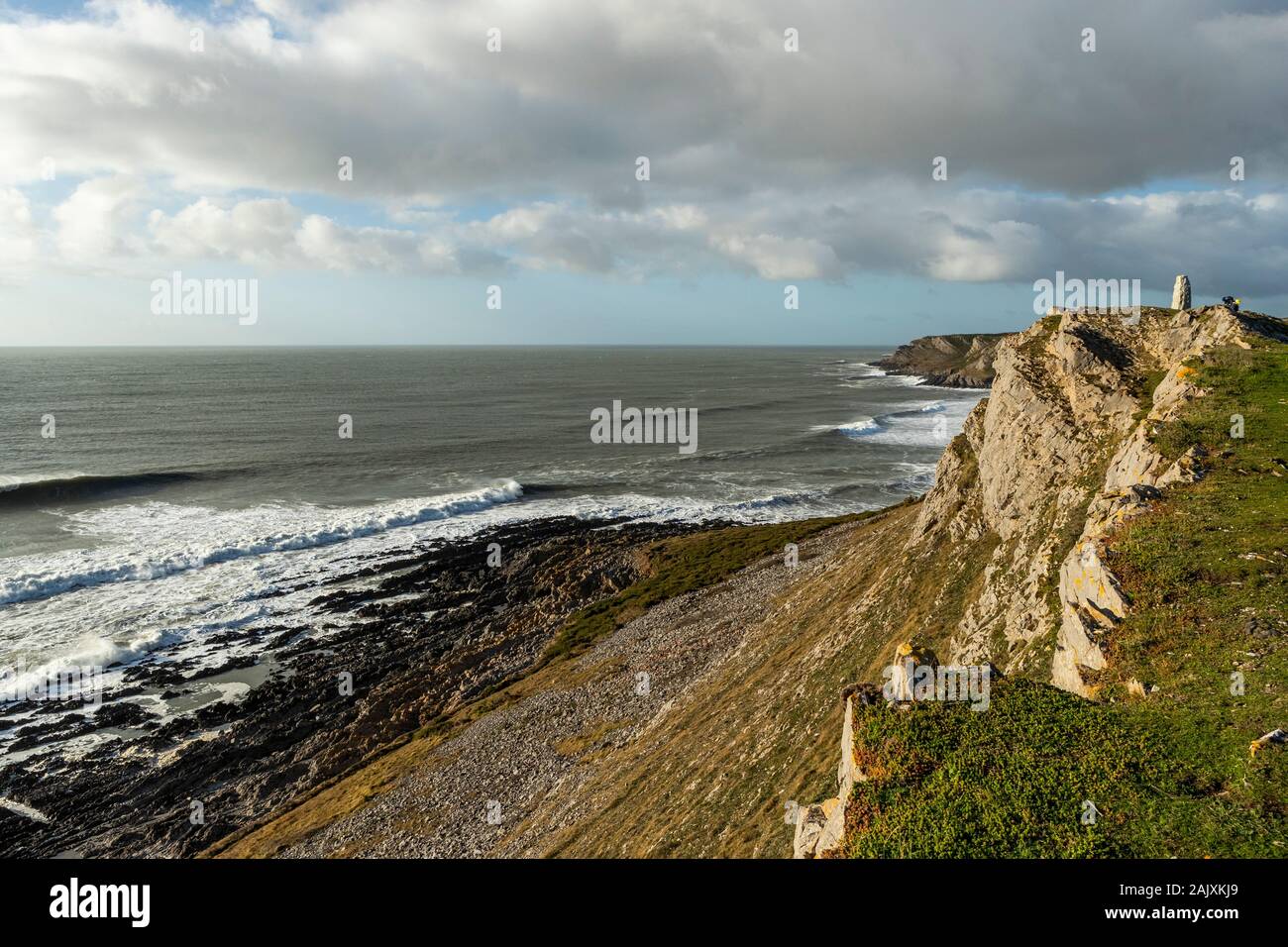Overton Cliffs nature reserve from the Port Eynon clifftops, Gower ...