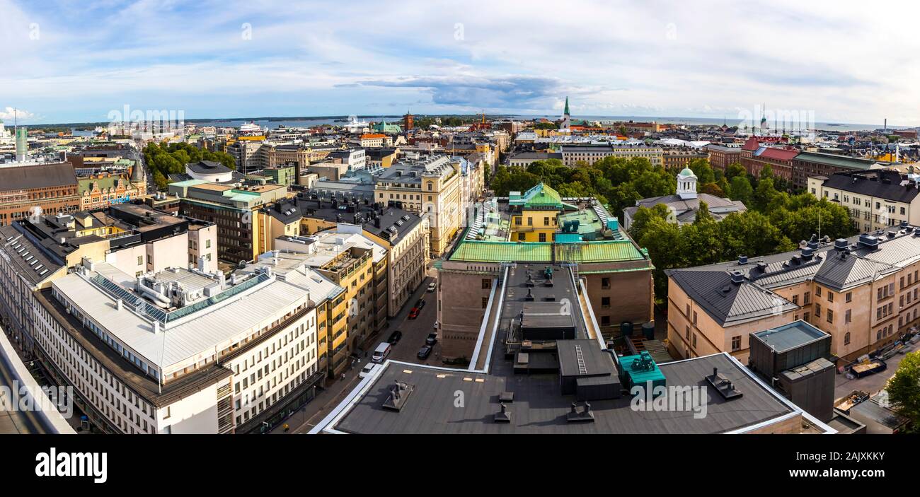 Panoramic aerial view of Helsinki city, capital of Finland. Baltic sea ...