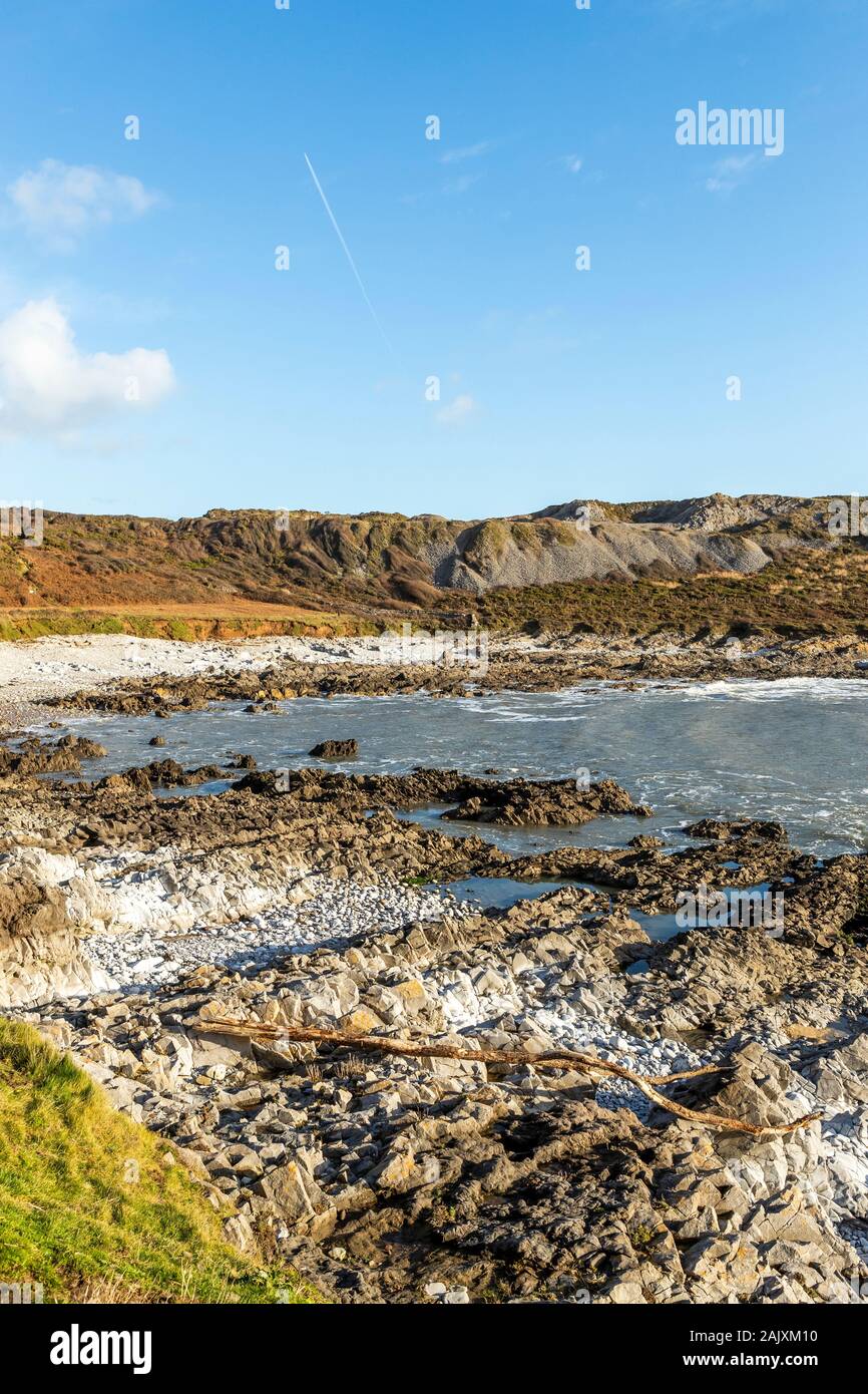 Waves roll in. Port Eynon Point from Overton Cliff, Gower Peninsula ...