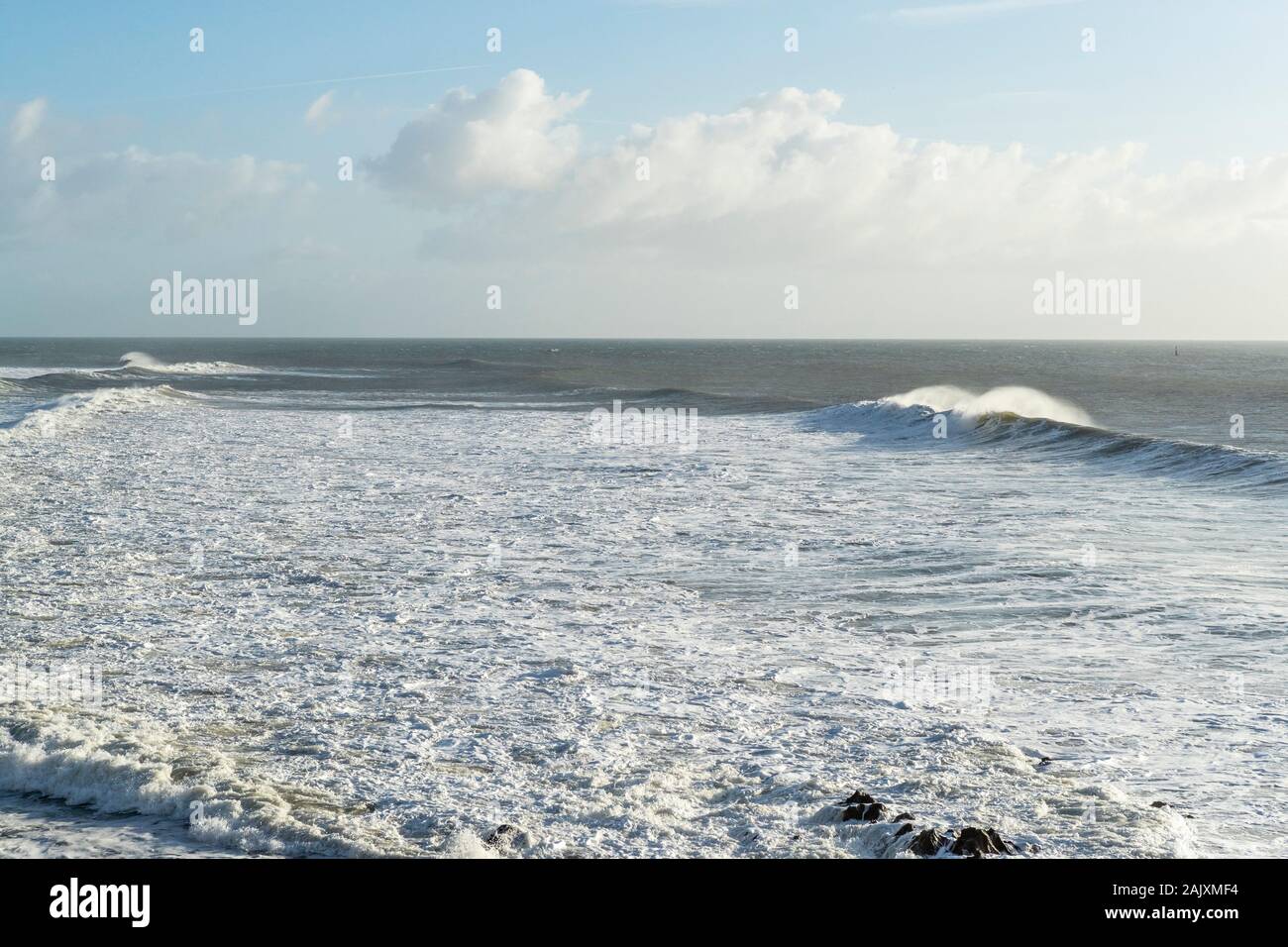Breaking waves at Overton Cliff. Port Eynon, Gower Peninsula, Wales ...