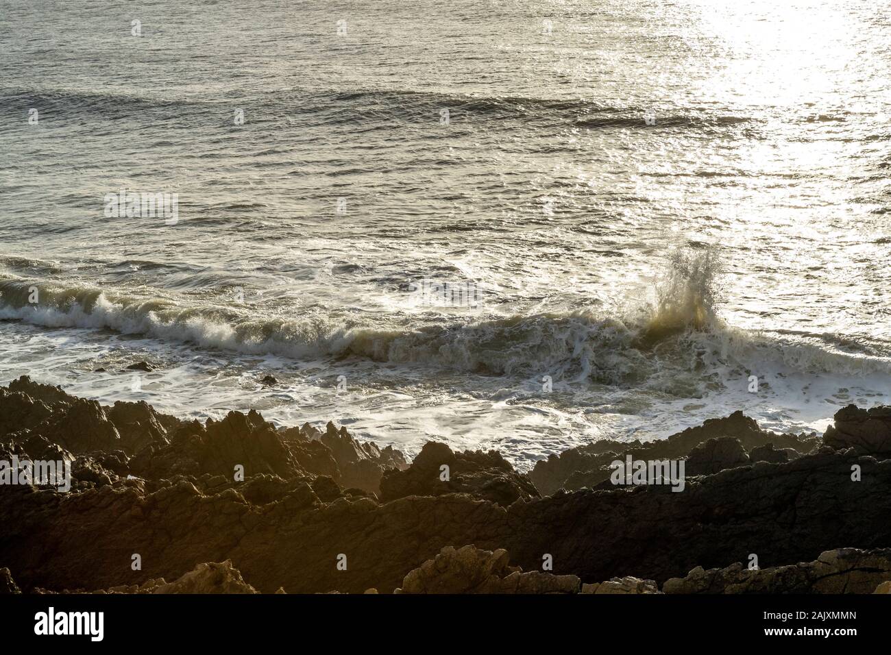 Breaking waves at Overton Cliff. Port Eynon, Gower Peninsula, Wales ...