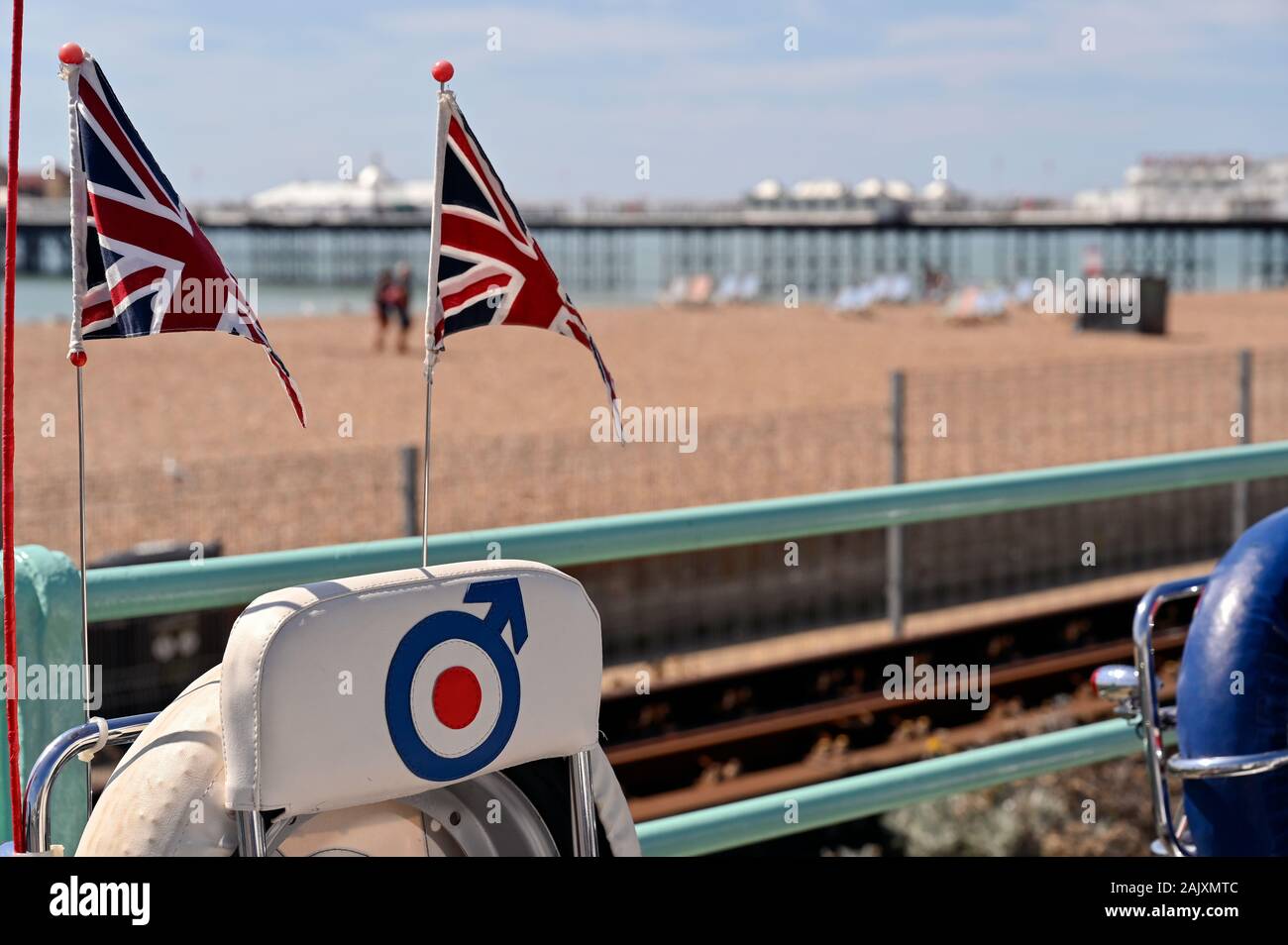 Union jack flags on scooter Brighton Mod weekend Stock Photo - Alamy