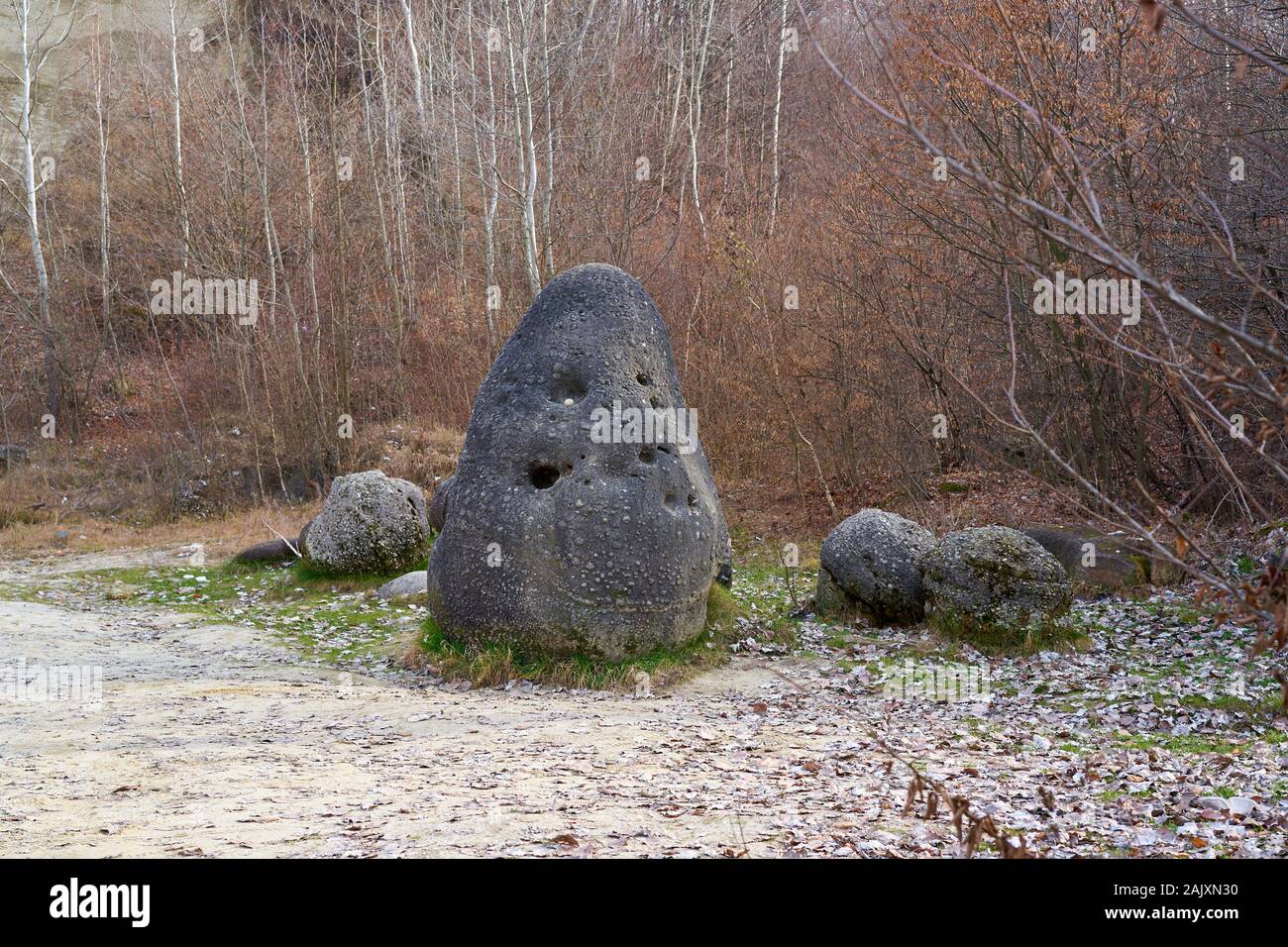 Sedimentary rocks (concretions) in the natural park in Romania Stock ...
