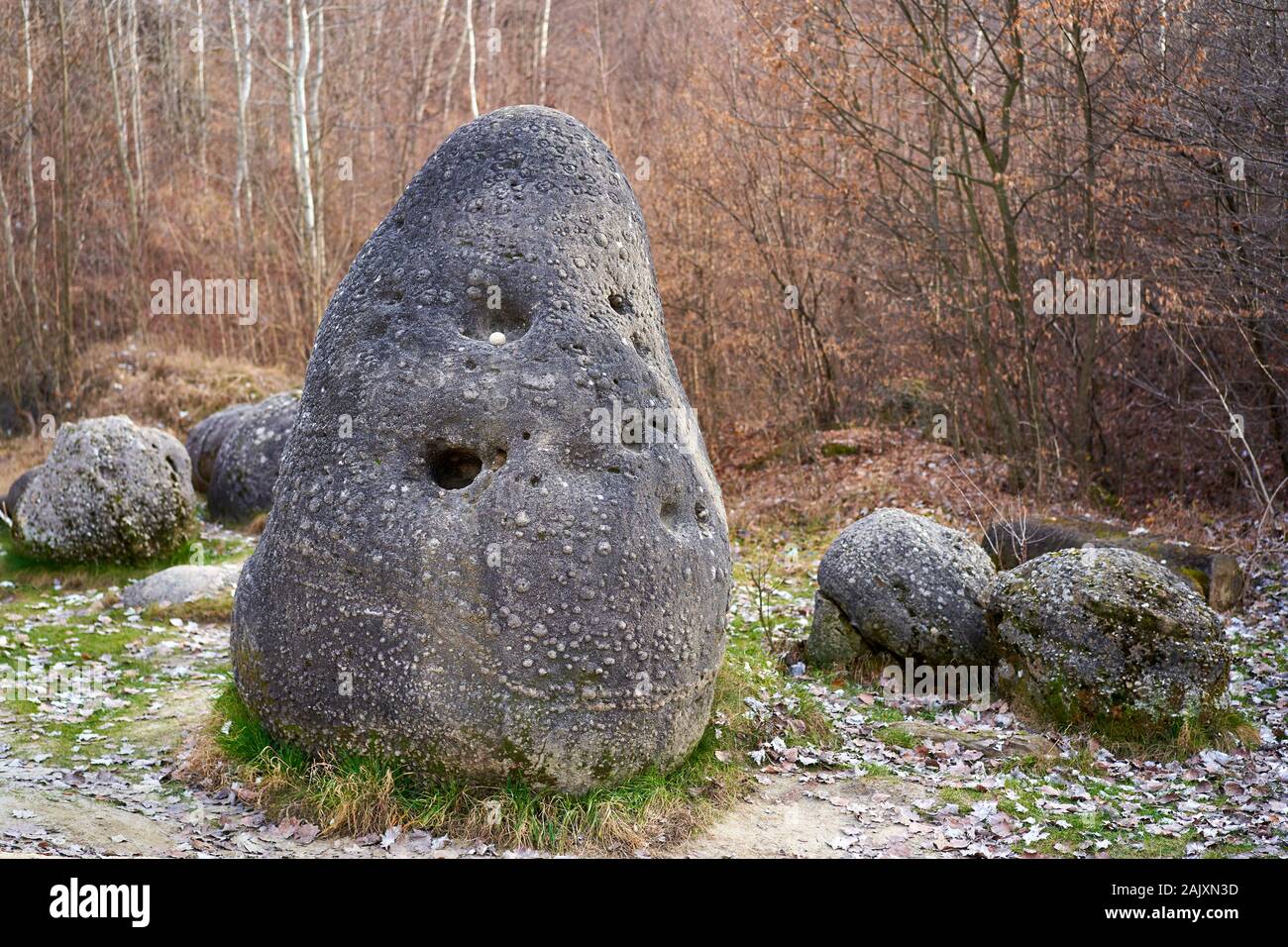 Sedimentary rocks (concretions) in the natural park in Romania Stock ...
