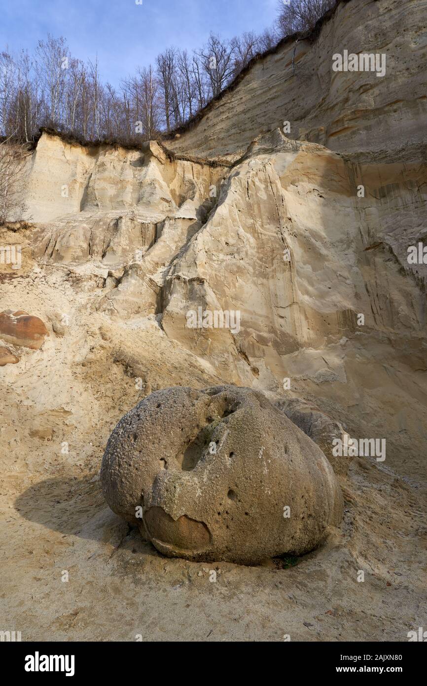 Sedimentary rocks (concretions) in the natural park in Romania Stock ...