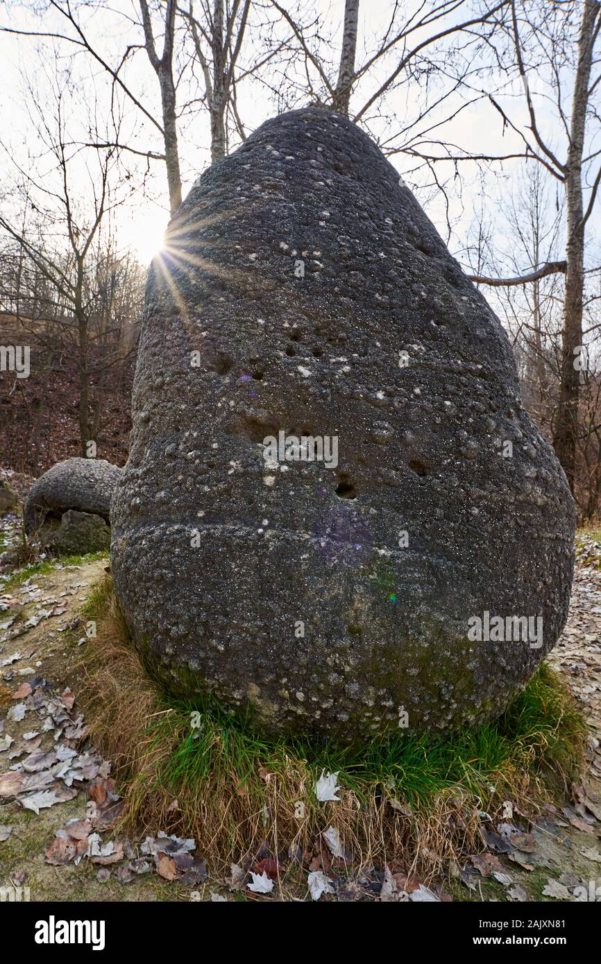 Sedimentary rocks (concretions) in the natural park in Romania Stock ...
