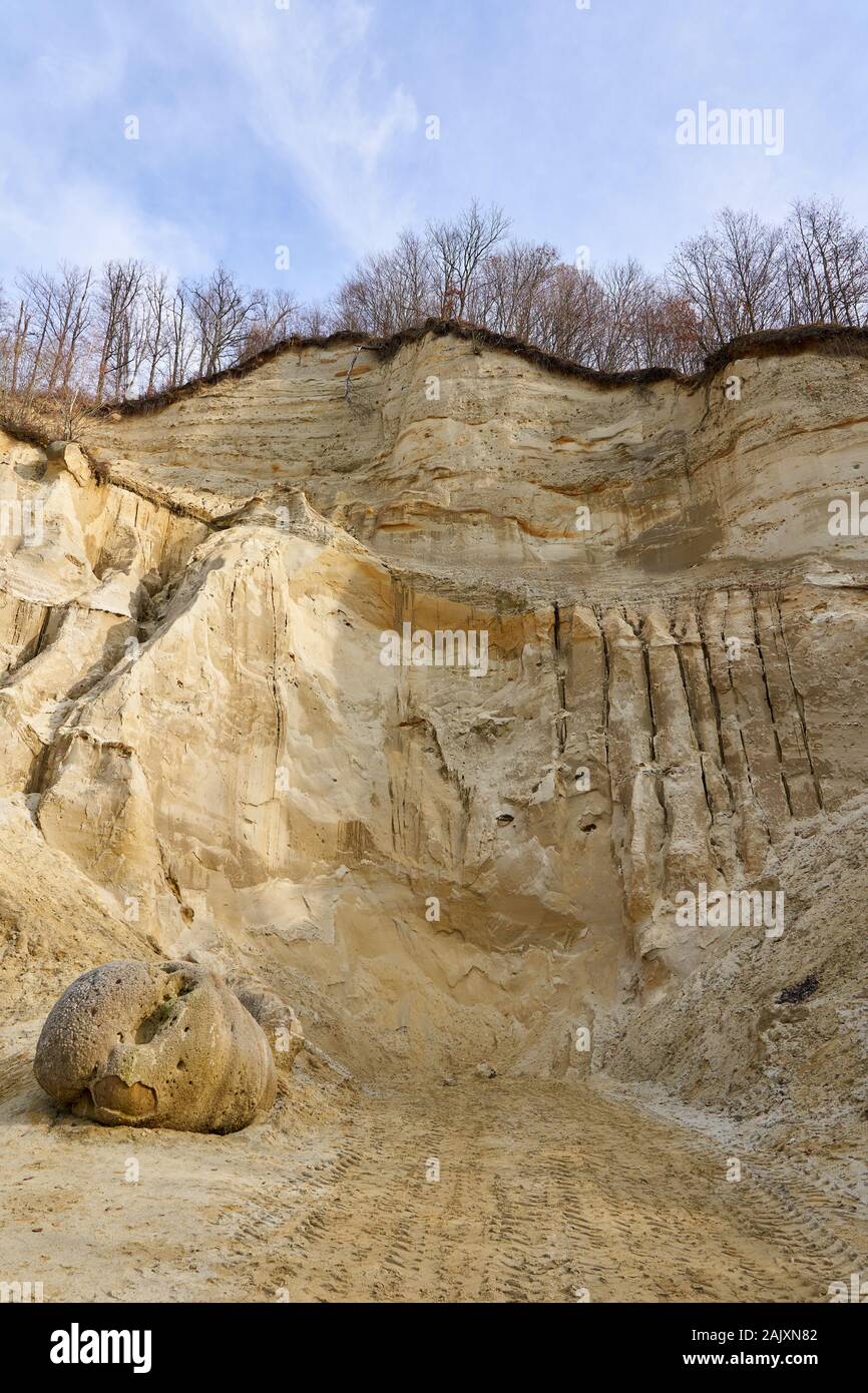 Sedimentary rocks (concretions) in the natural park in Romania Stock ...