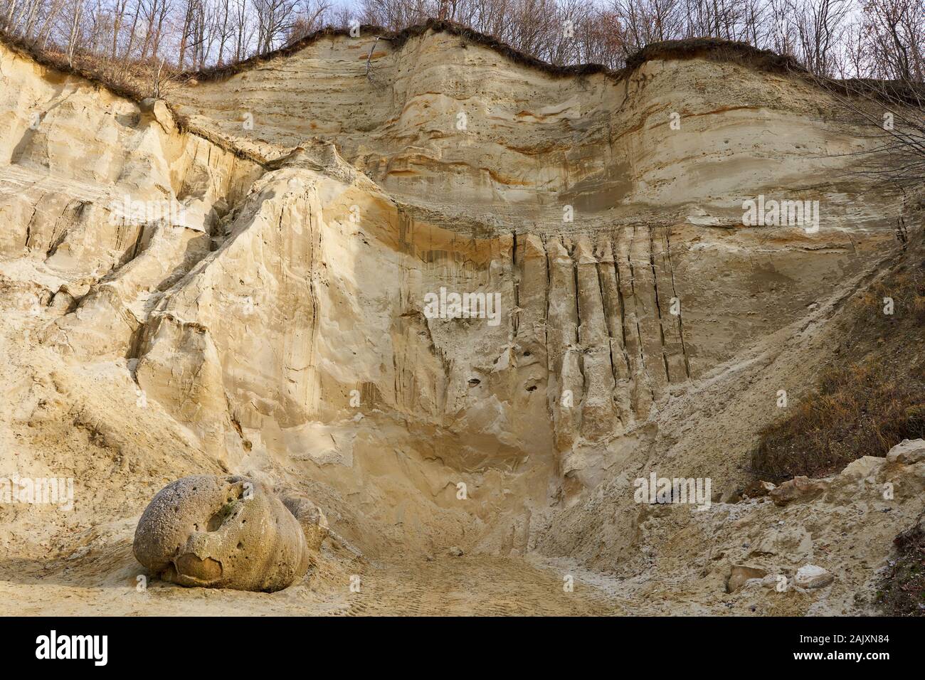 Sedimentary rocks (concretions) in the natural park in Romania Stock ...