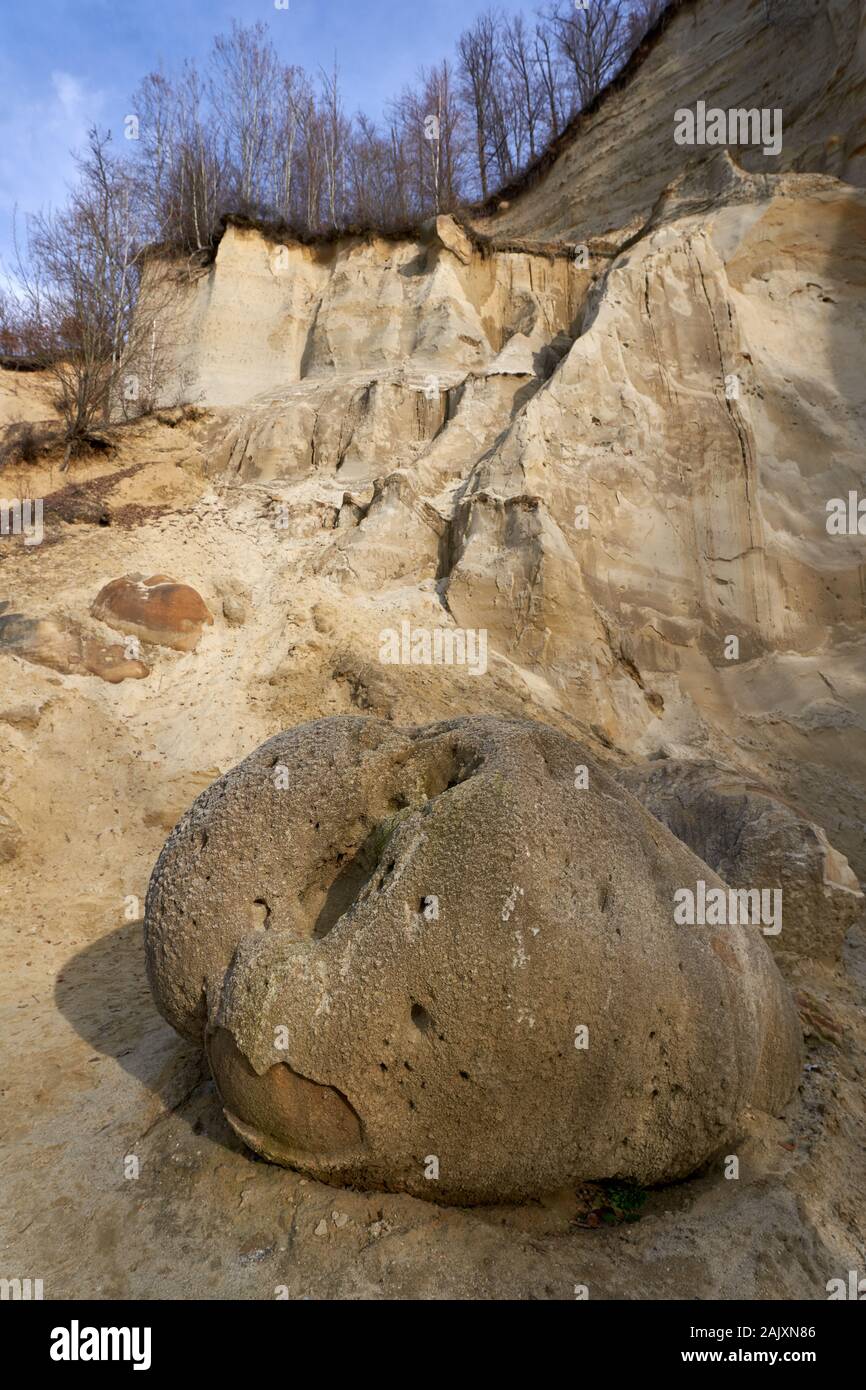 Sedimentary rocks (concretions) in the natural park in Romania Stock ...