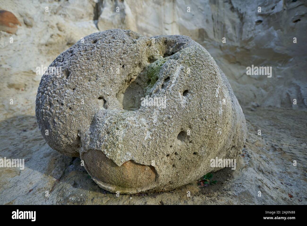 Sedimentary rocks (concretions) in the natural park in Romania Stock ...