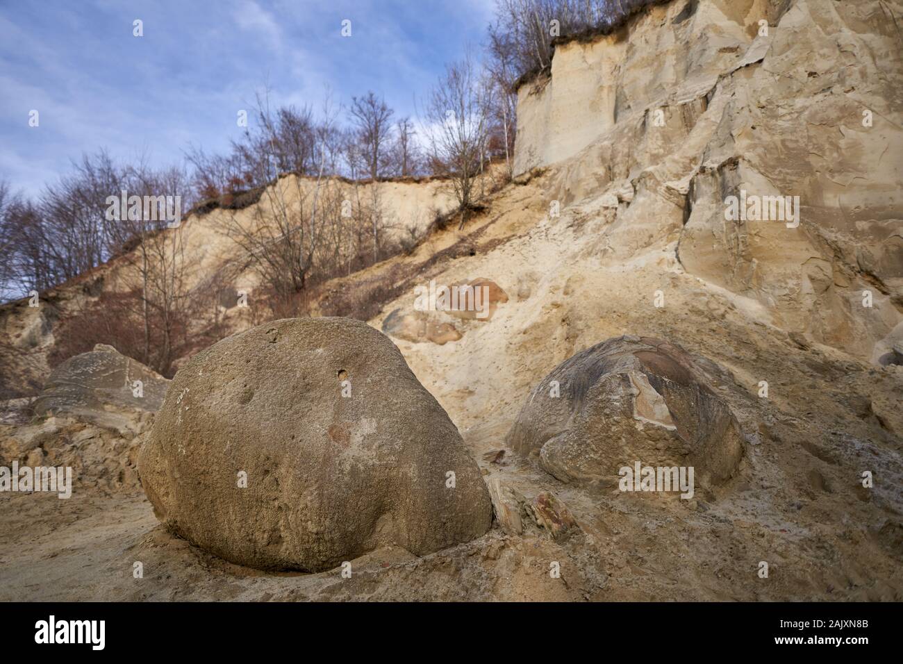Sedimentary rocks (concretions) in the natural park in Romania Stock ...