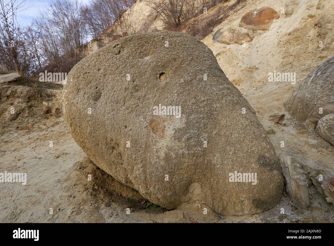 Sedimentary rocks (concretions) in the natural park in Romania Stock ...