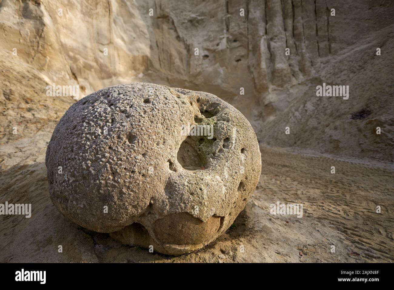 Sedimentary rocks (concretions) in the natural park in Romania Stock ...