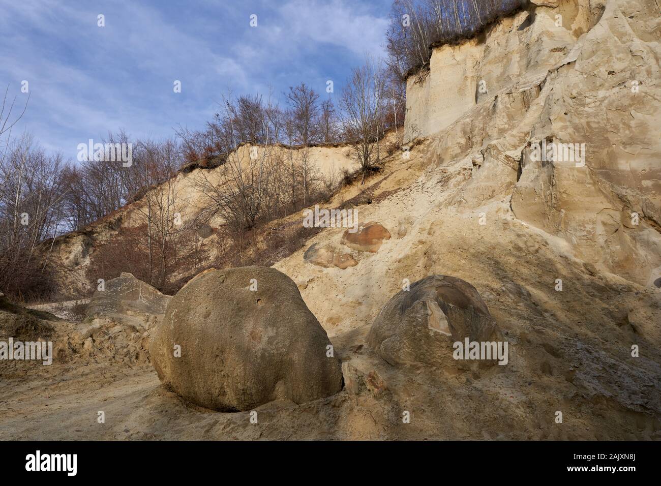Sedimentary rocks (concretions) in the natural park in Romania Stock ...