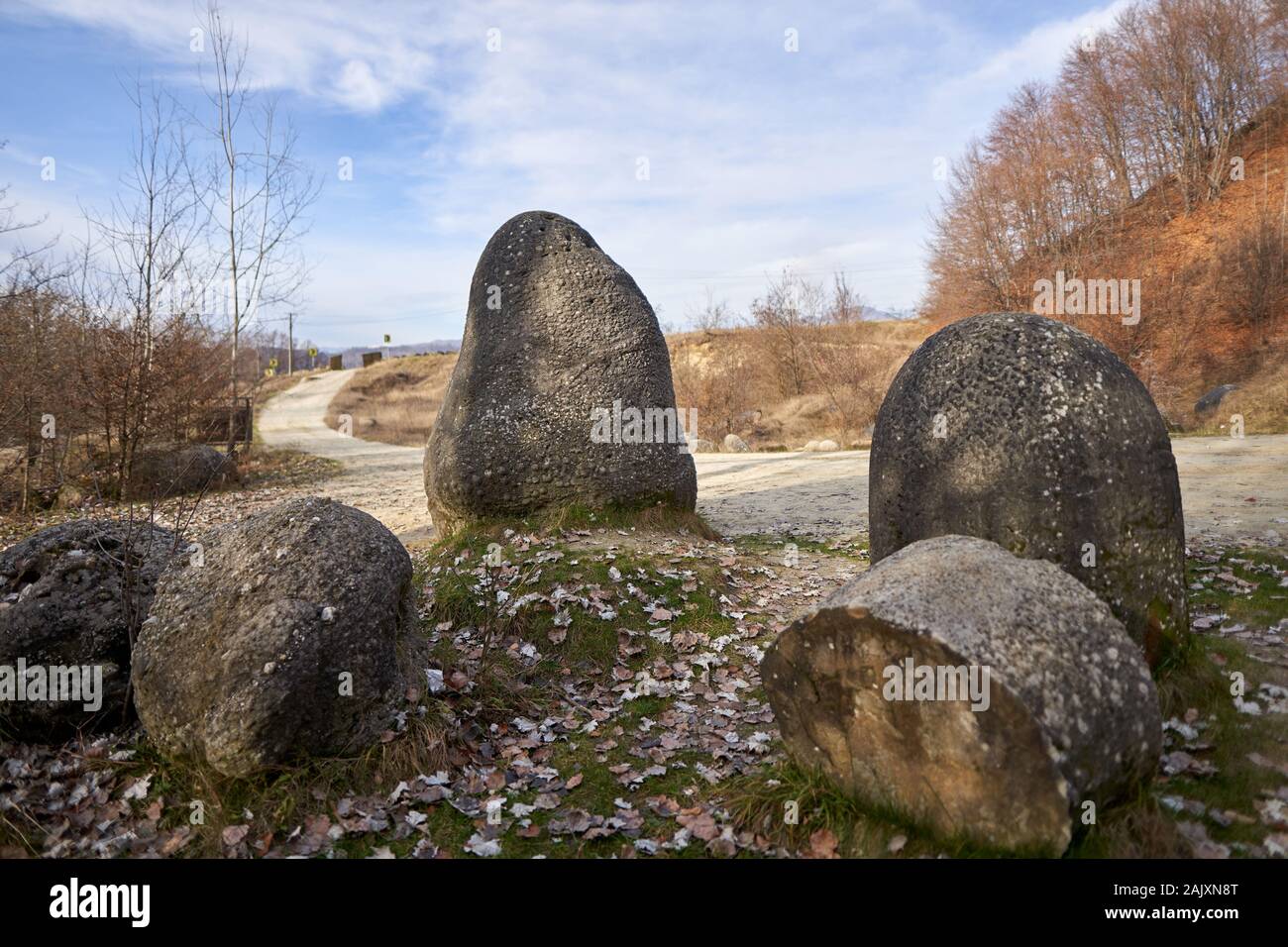 Sedimentary rocks (concretions) in the natural park in Romania Stock ...