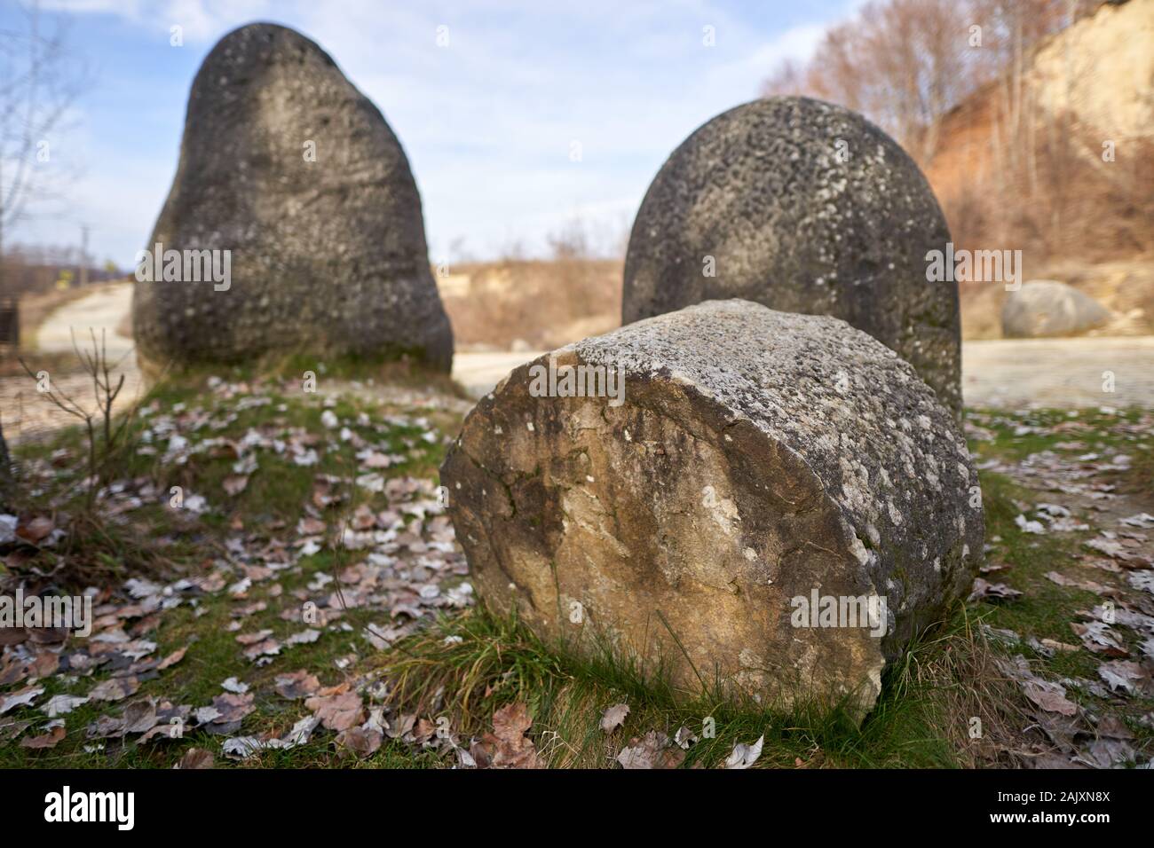 Sedimentary rocks (concretions) in the natural park in Romania Stock ...