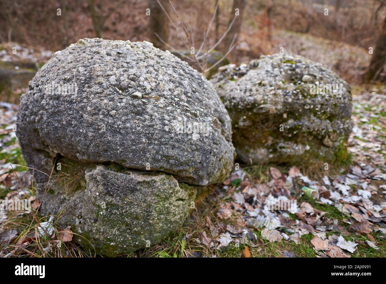 Sedimentary rocks (concretions) in the natural park in Romania Stock ...