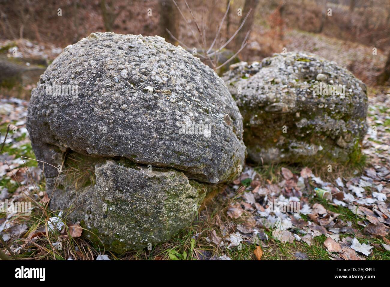 Sedimentary rocks (concretions) in the natural park in Romania Stock ...