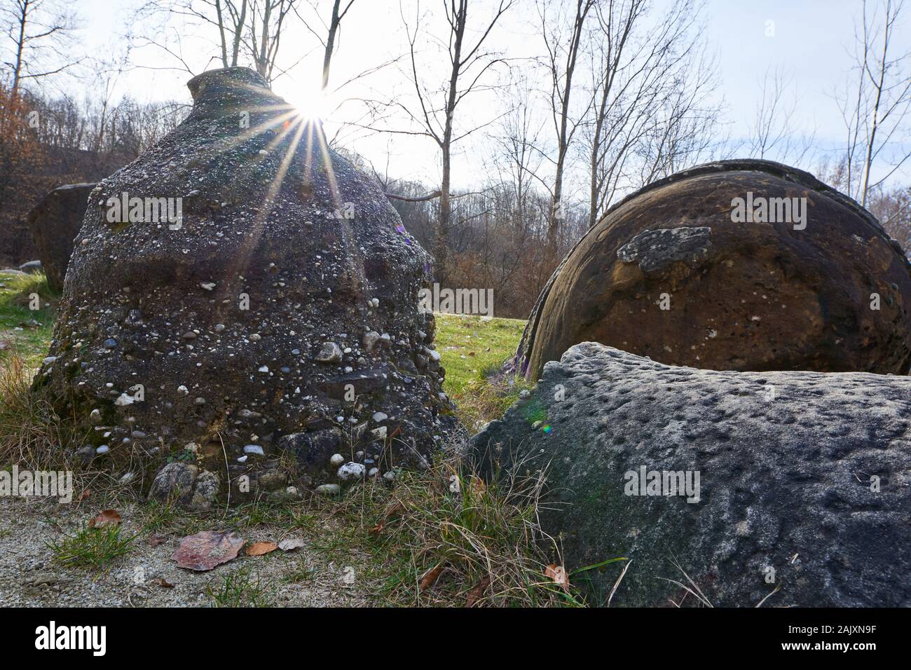 Sedimentary rocks (concretions) in the natural park in Romania Stock ...