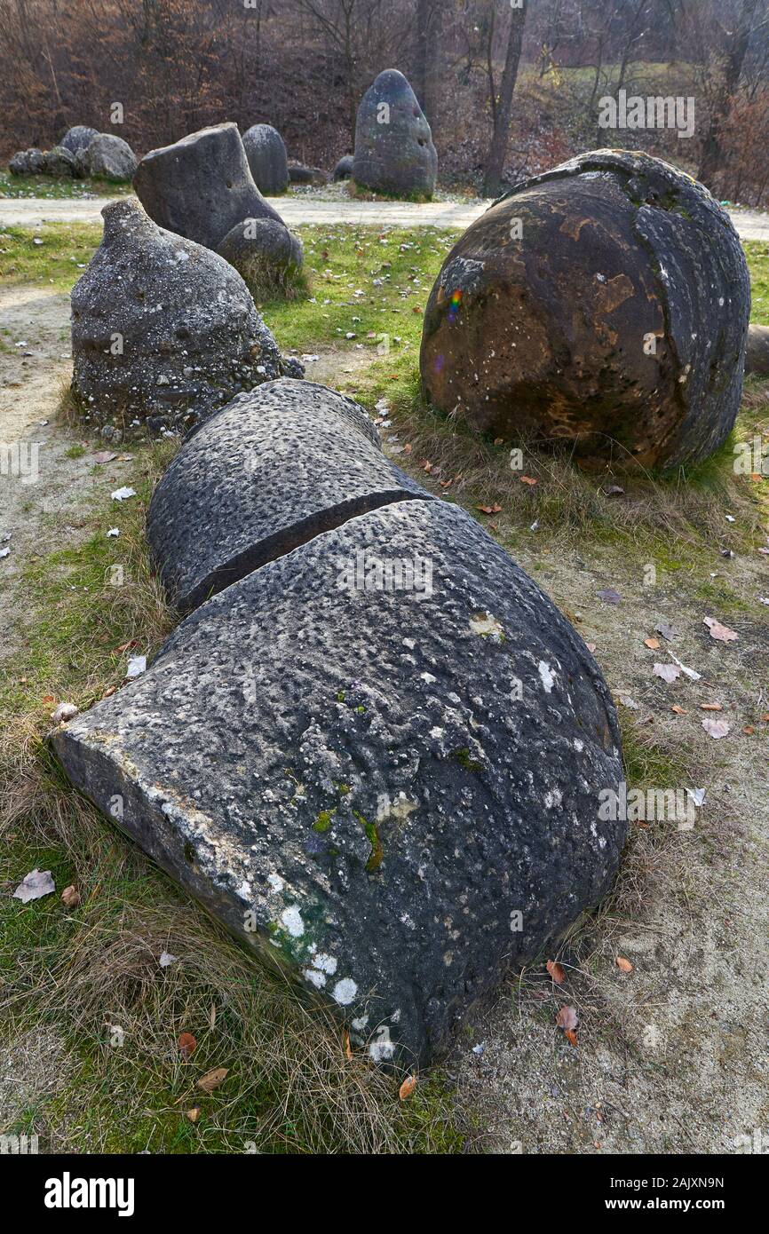 Sedimentary rocks (concretions) in the natural park in Romania Stock ...