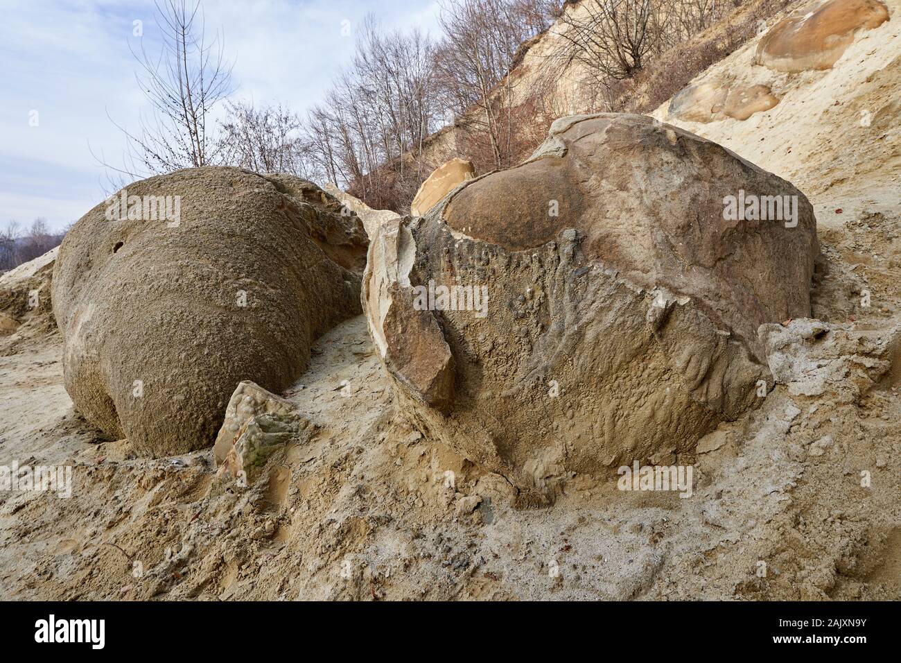 Sedimentary rocks (concretions) in the natural park in Romania Stock ...