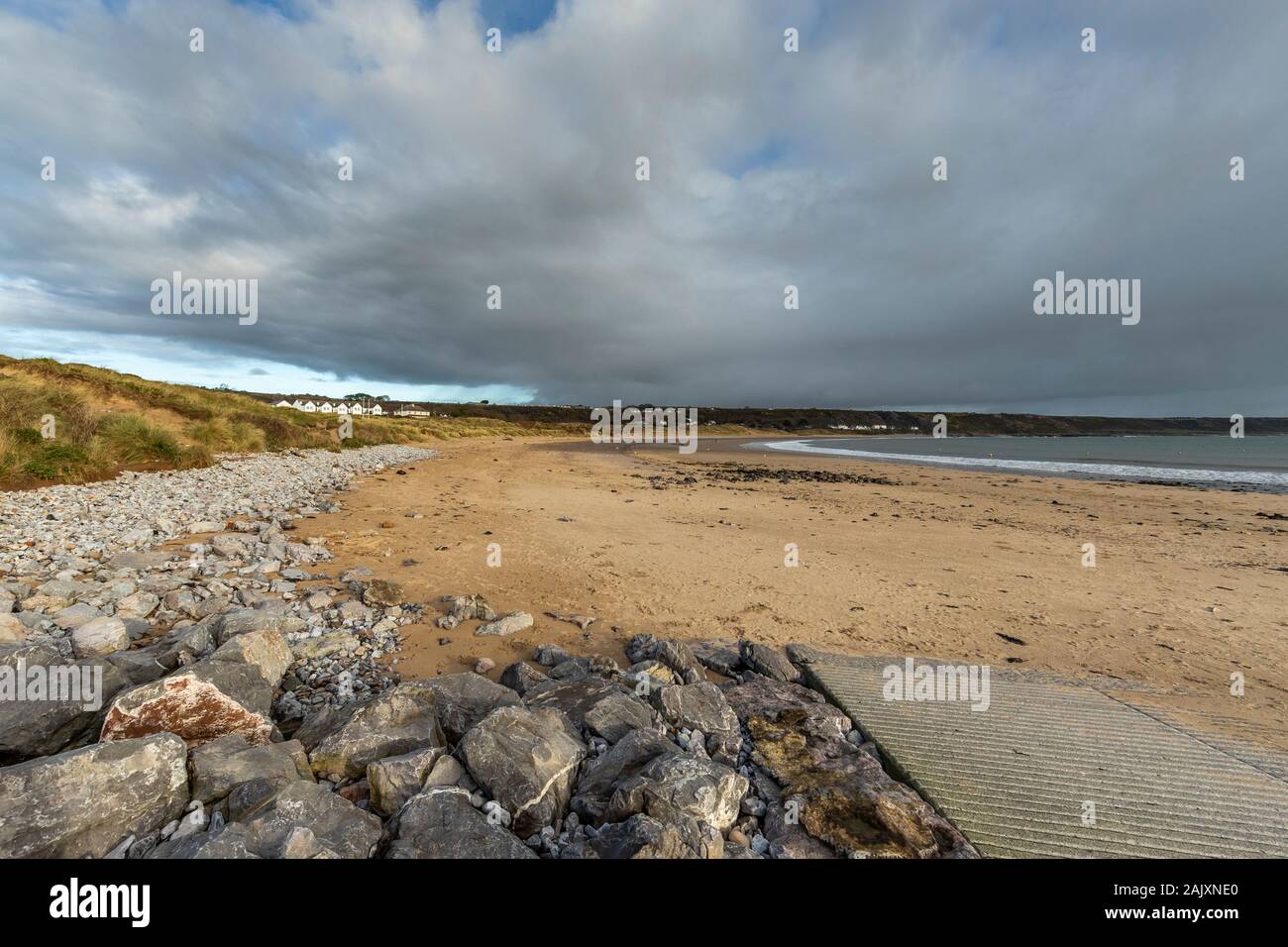 Port Eynon beach and sheltered bay, Gower Peninsula, Wales Stock Photo ...