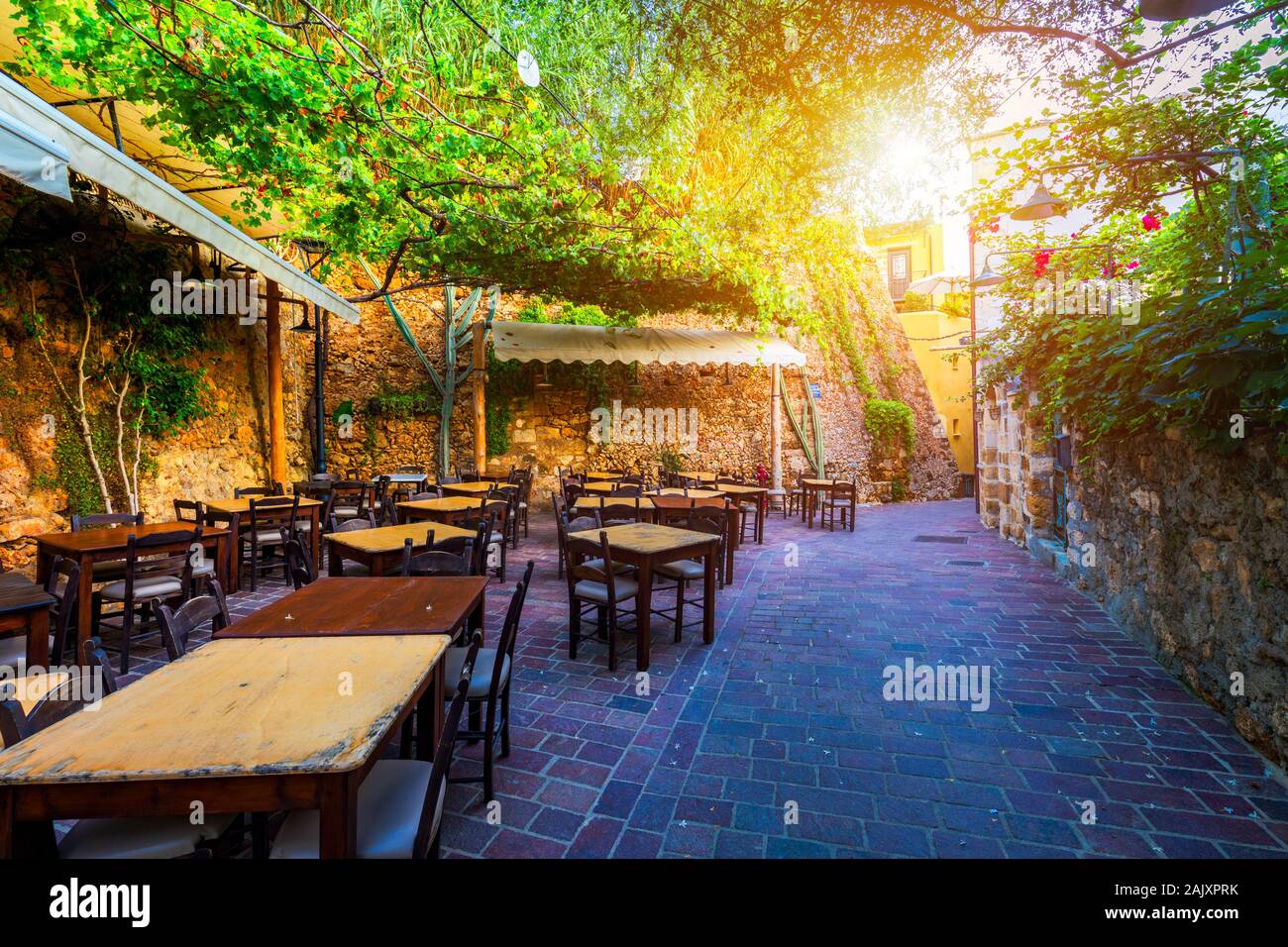 Street in the old town of Chania, Crete, Greece. Charming streets of ...