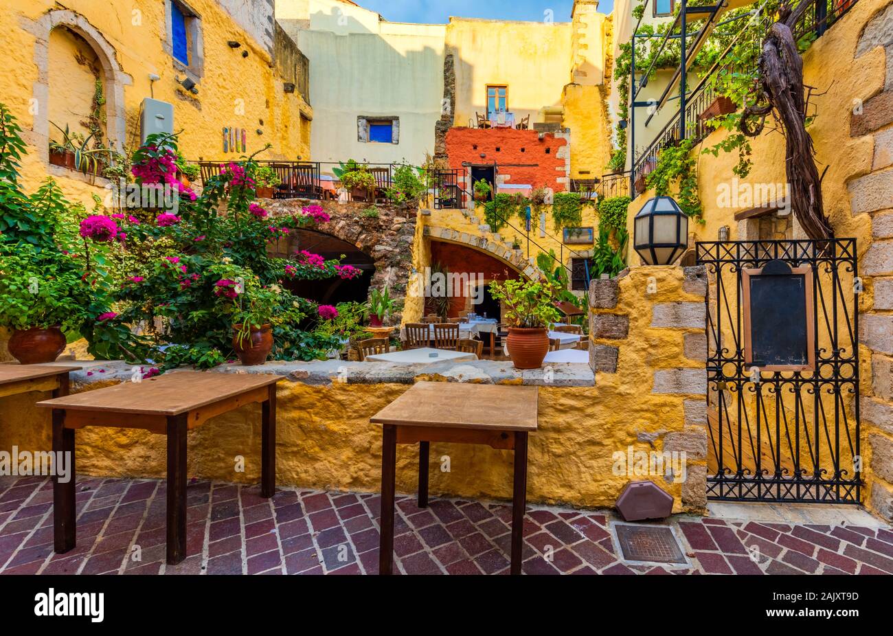Street in the old town of Chania, Crete, Greece. Charming streets of ...