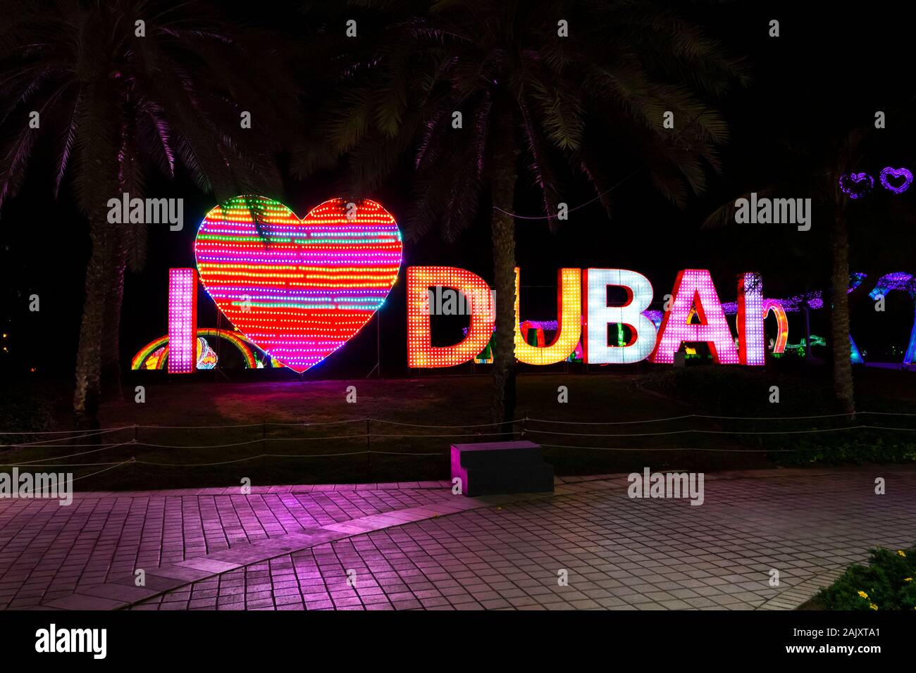 Dubai, UAE - December 3, 2018: Beautiful installations at the Dubai ...