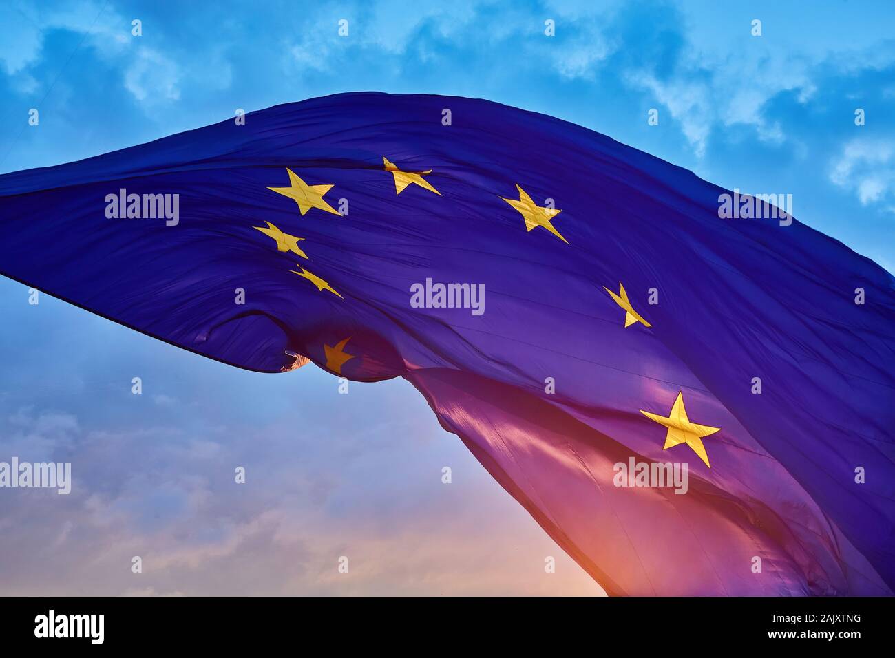 The world's largest flag of the European Union in the sky, during ...
