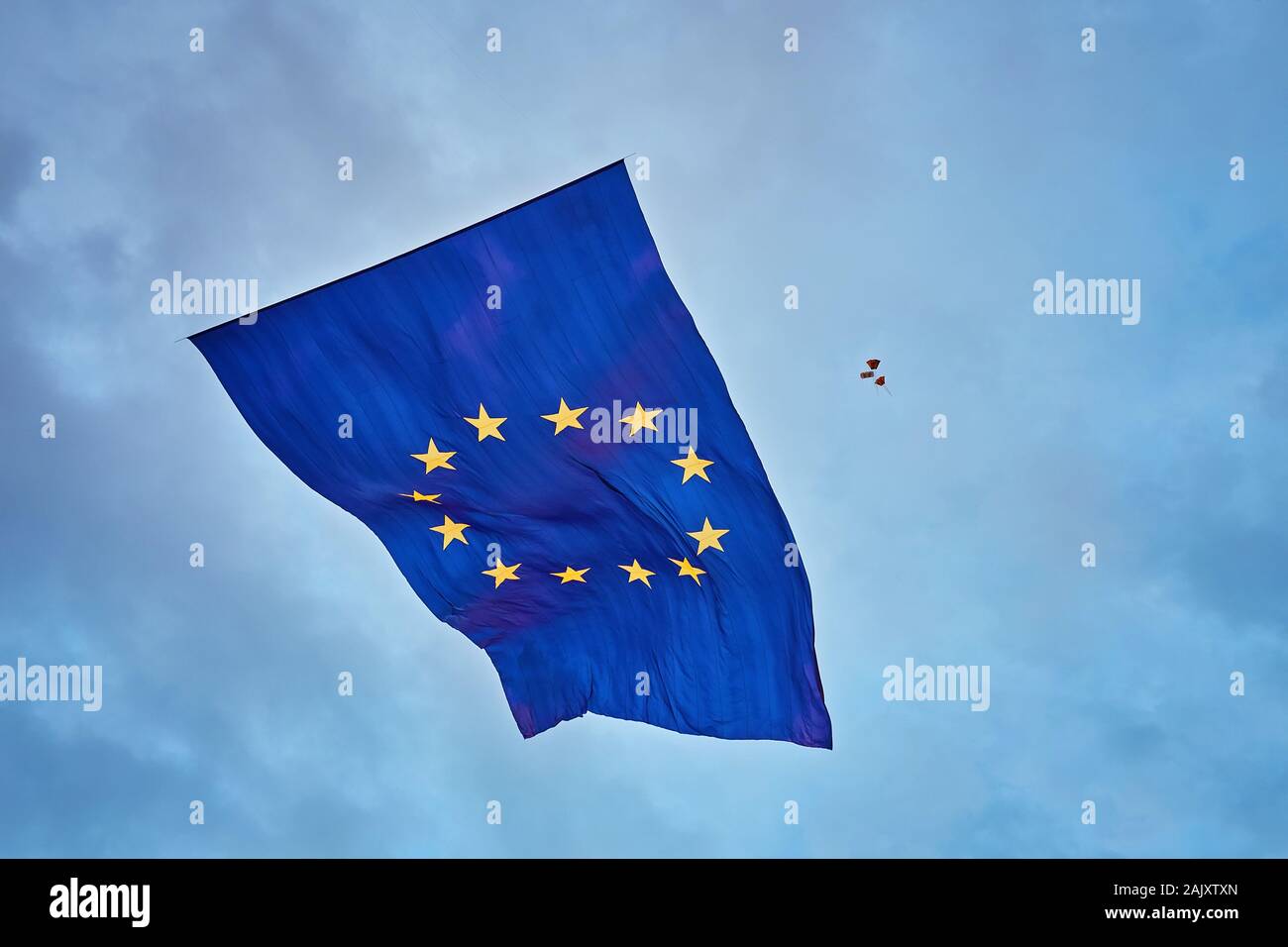 The world's largest flag of the European Union in the sky, during ...