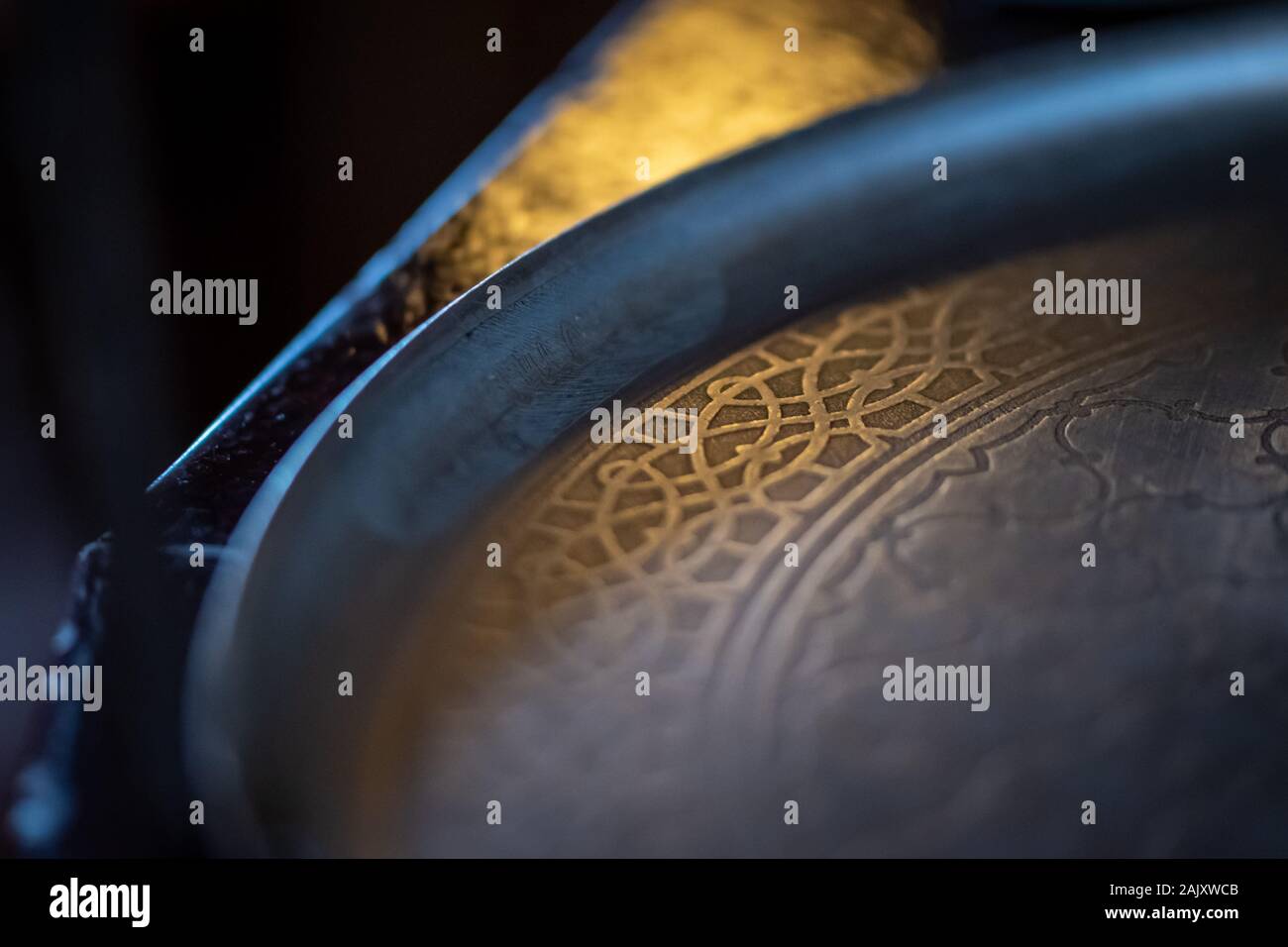 Ornate handmade arabic style coffee tray Stock Photo - Alamy