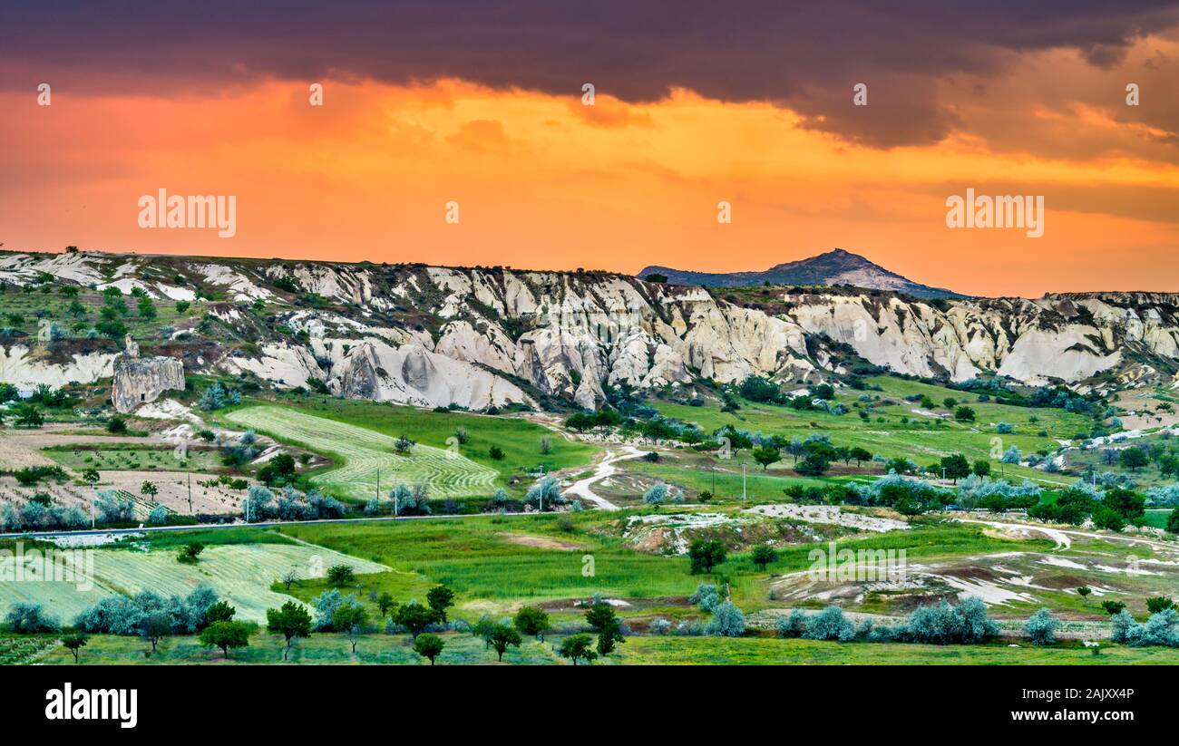 Sunset above the Goreme National Park in Turkey Stock Photo - Alamy