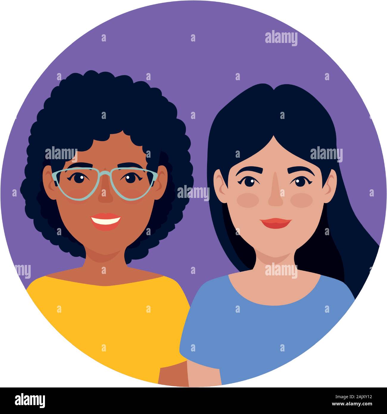 group of beautiful women in frame circular avatar character icon Stock ...