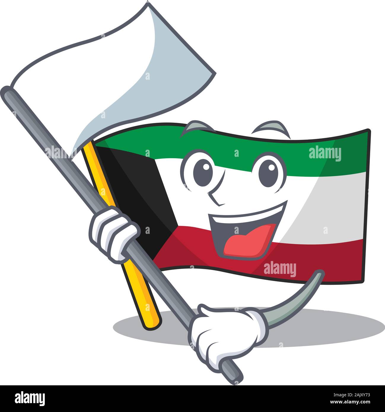 Funny flag kuwait cartoon character style holding a standing flag Stock ...