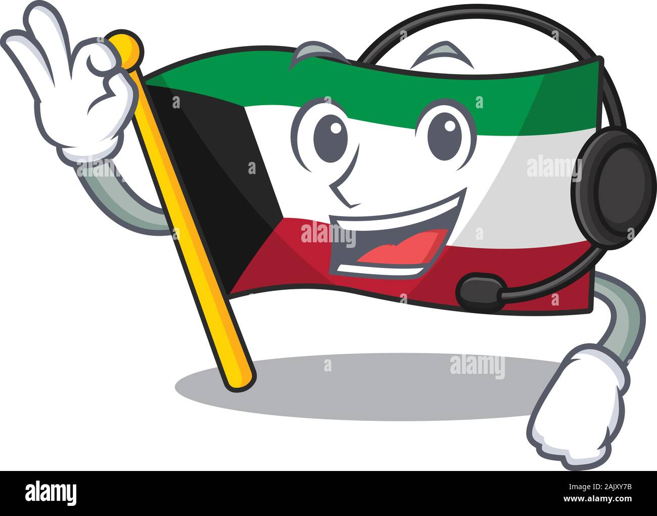 Smiley flag kuwait cartoon character design wearing headphone Stock ...