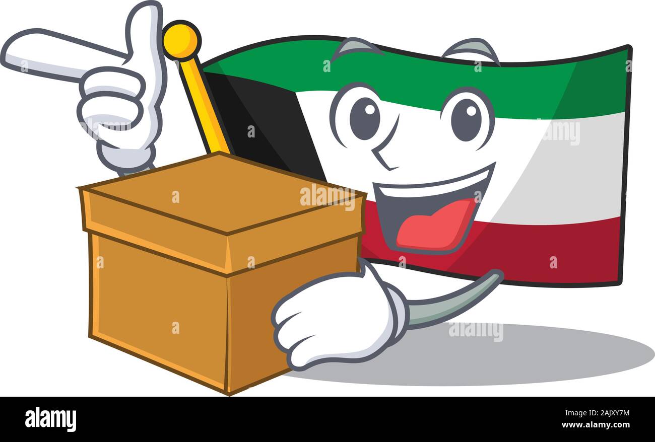 Cute flag kuwait cartoon character having a box Stock Vector Image ...