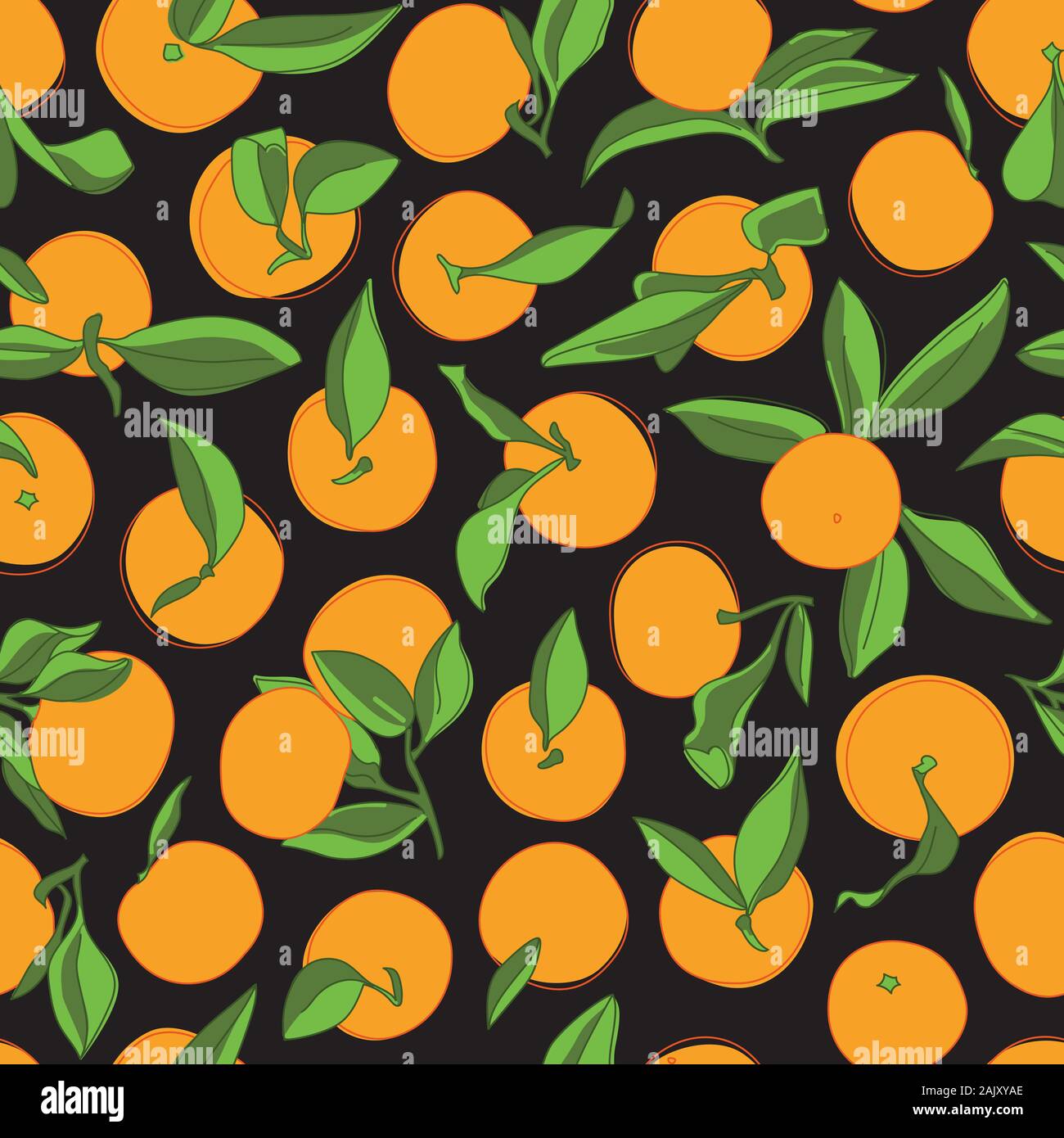 Tangerine Colorful and Vivid Vector Drawing Seamless Pattern on Black ... Tangerine Colorful and Vivid Vector Drawing Seamless Pattern on Black ...